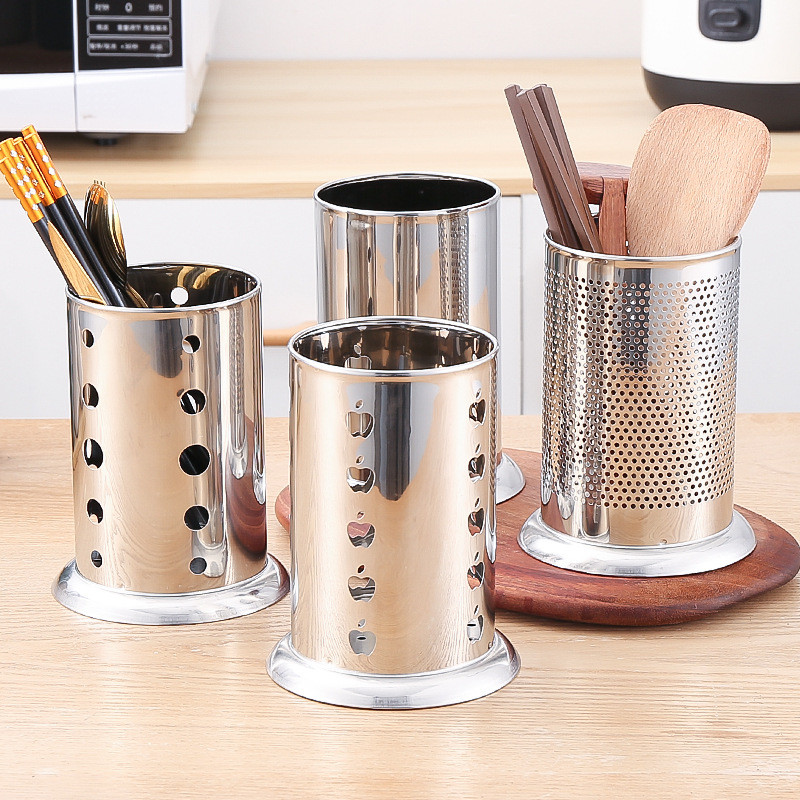 Stainless Steel Kitchen Utensil Holder Flatware Cylinder Silverware ...