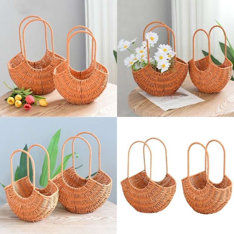 cc Versatile Wicker Flower Containers Stylish Handheld Baskets for ...