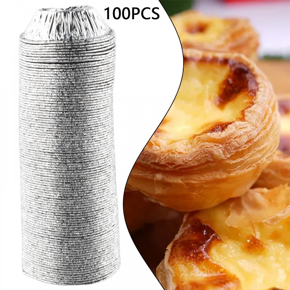 Egg Tart Mold 3" Mini Plate DIY Pot Pudding Disposable Pie Tool Silver ...