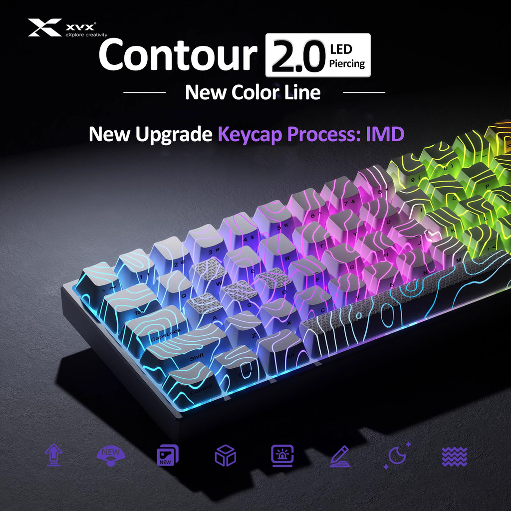Contour 2.0 LED Translucent Keycap OEM Profile 61/118 Keys PBT Letter ...