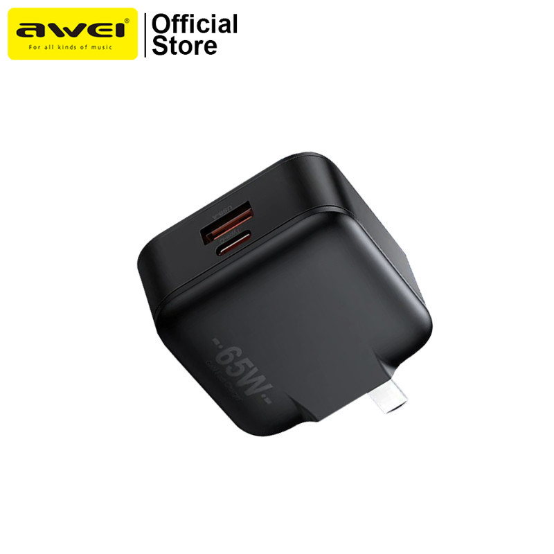 Awei PD55-US 65W GaN Power Adapter 3.0 Quick Charging Wall Charger Dual ...