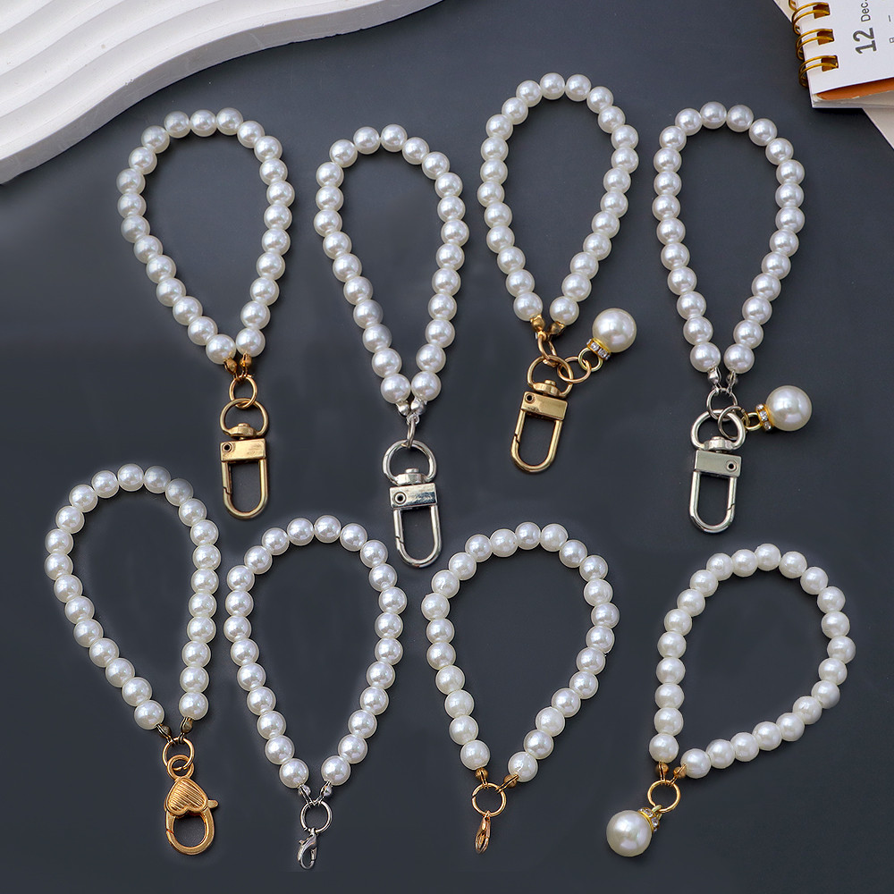 Luxury Imitation Pearl Chain Keyrings Fashion White Beaded Keychains ...