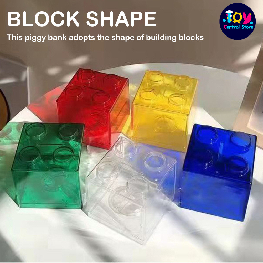 Transparent Alkansya Blocks Shape Coin Box Money Bank Stackable Storage ...