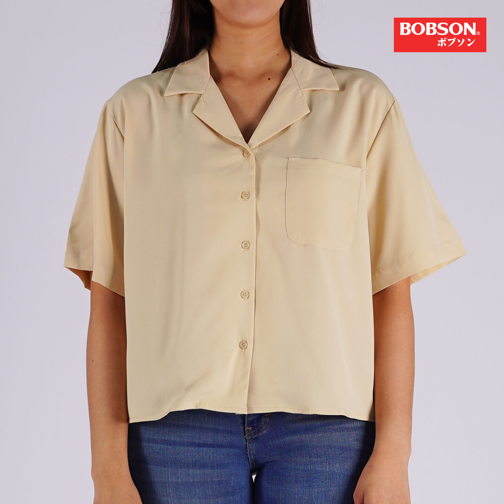 Bobson Japanese Ladies Basic Woven Shirt Boxy Fit 144255 (Bleach Sand ...