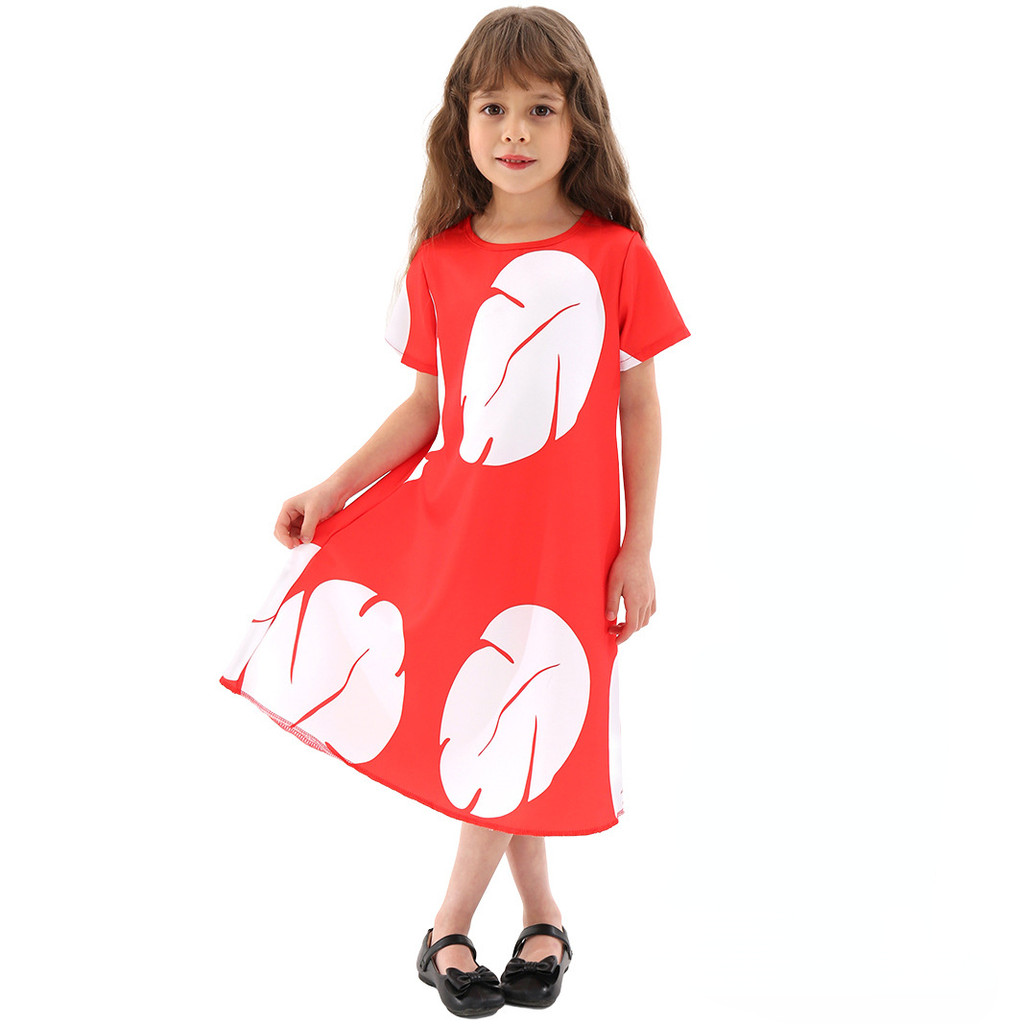 Kids Girls Anime Cartoon Leaves Print Lilo Princess Dress Outfit ...