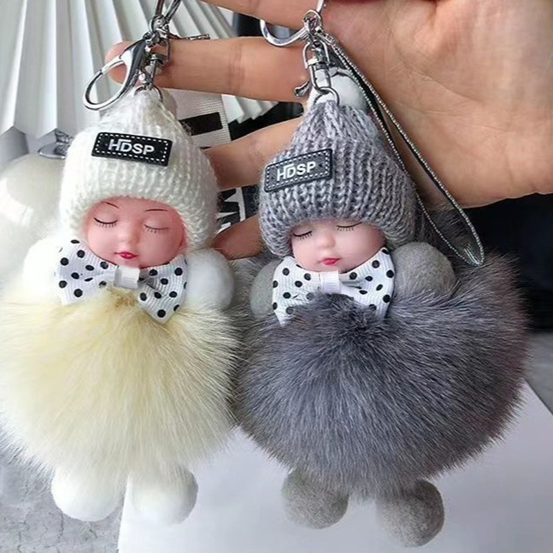 Marbit Sleeping Baby Keychain Cute Fluffy Plush Doll Keychains Women ...
