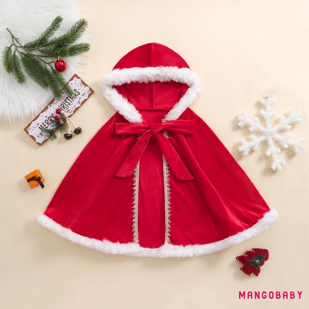 MG-Christmas Red Velvet Cloak for Girls Contrast Color Fuzzy Trim ...