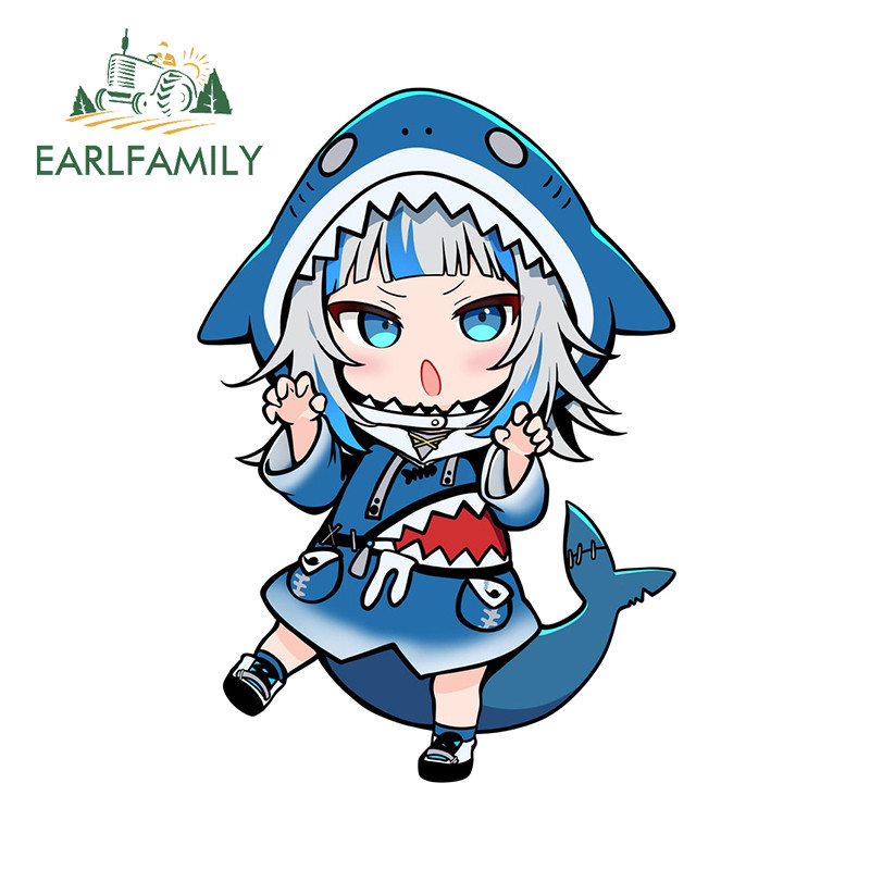 EARLFAMILY 13cm x 9cm Gawr Gura Car Stickers Cute Creative Energetic ...