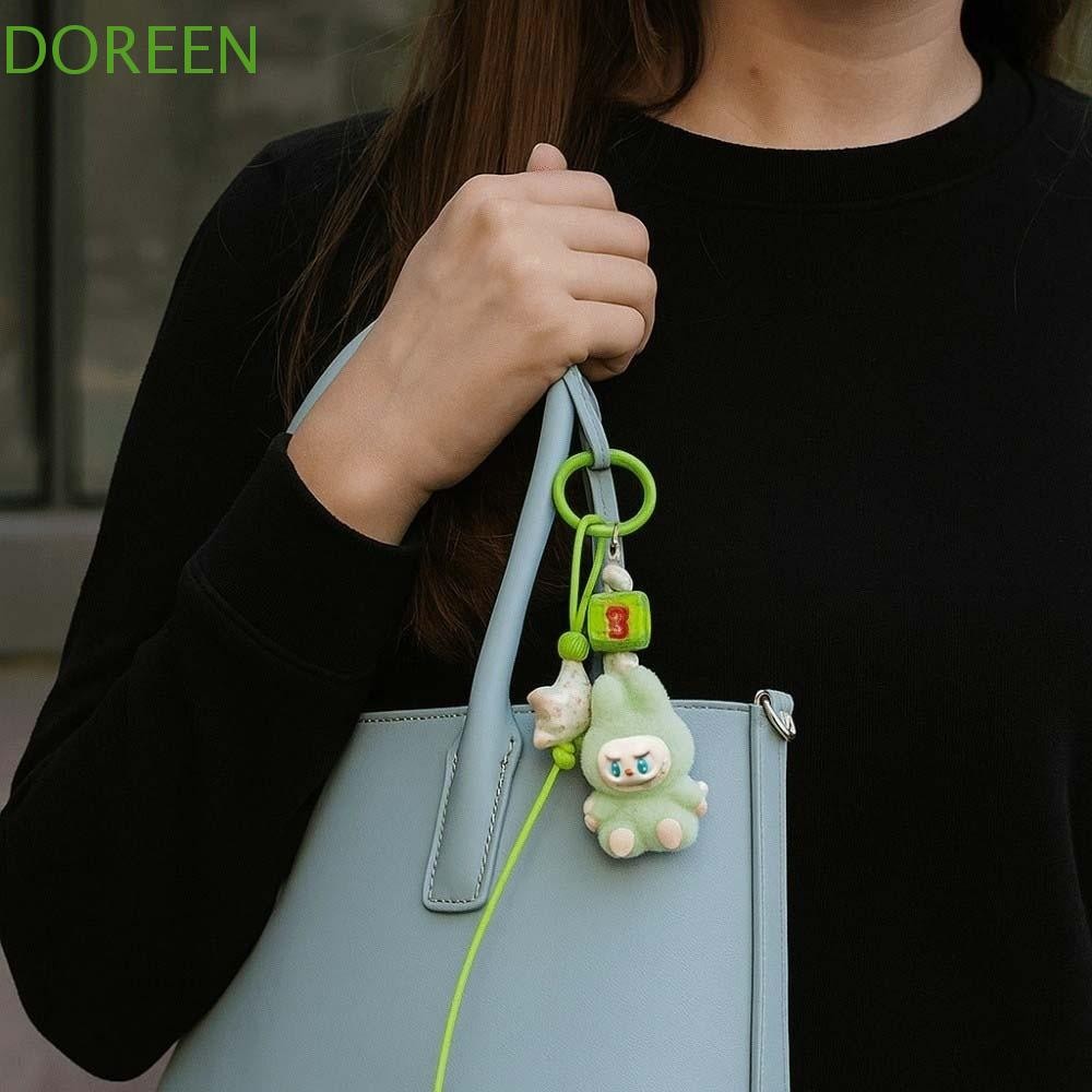 DOREEN Flocking Labubu Key Ring, Silica Gel Kawaii Sit Down Labubu ...