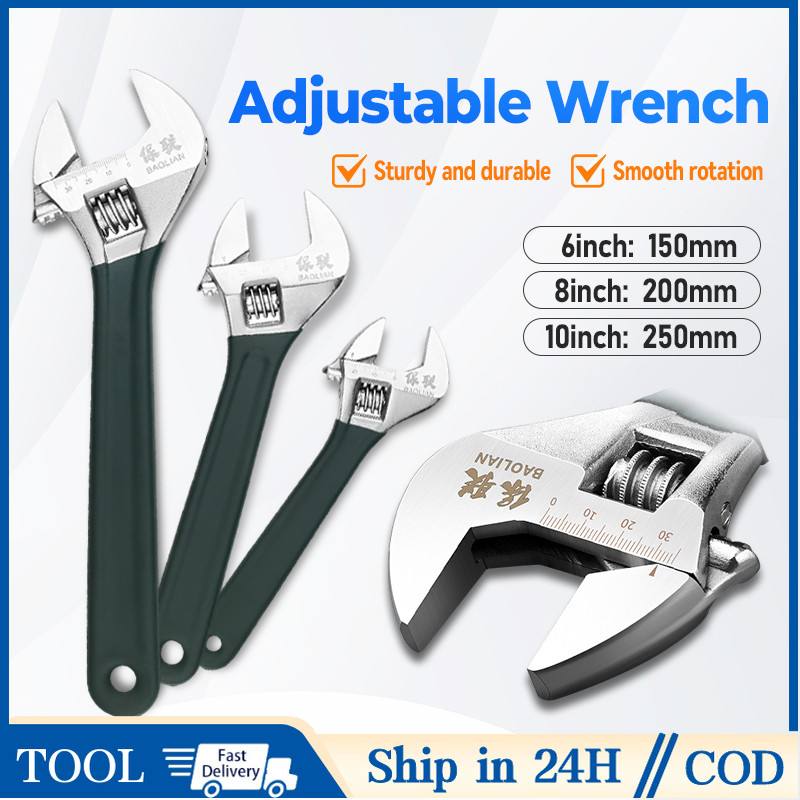 Adjustable Wrench Chromium Plated Open End Wrench 6/8/10 Inch Heavy Duty Wrench Manual Spanner ...