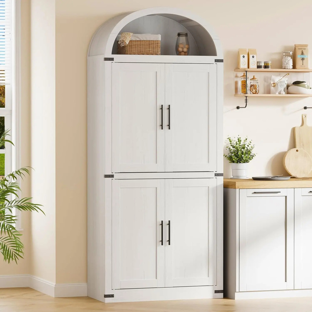 Stylish 71" Tall Arched Kitchen Pantry, Modern Farmhouse Wood Kitchens ...