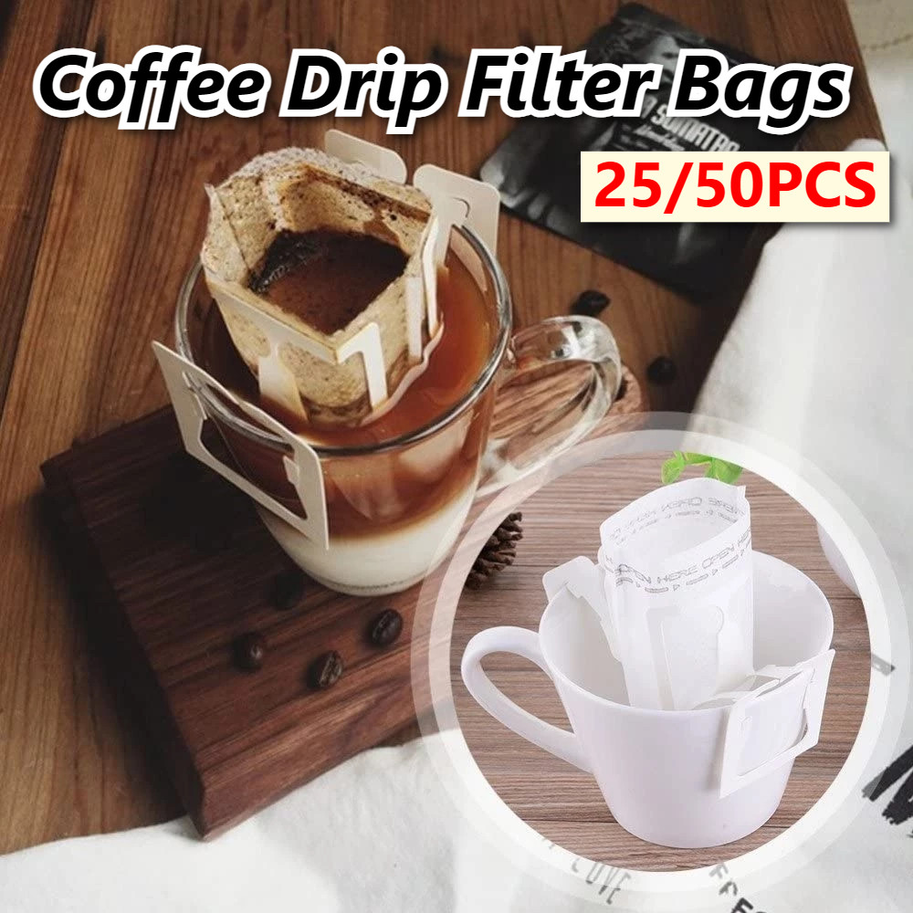 【Disposable】25/50PCS Coffee Drip Bags Hanging Ear Coffee Paper Pack ...