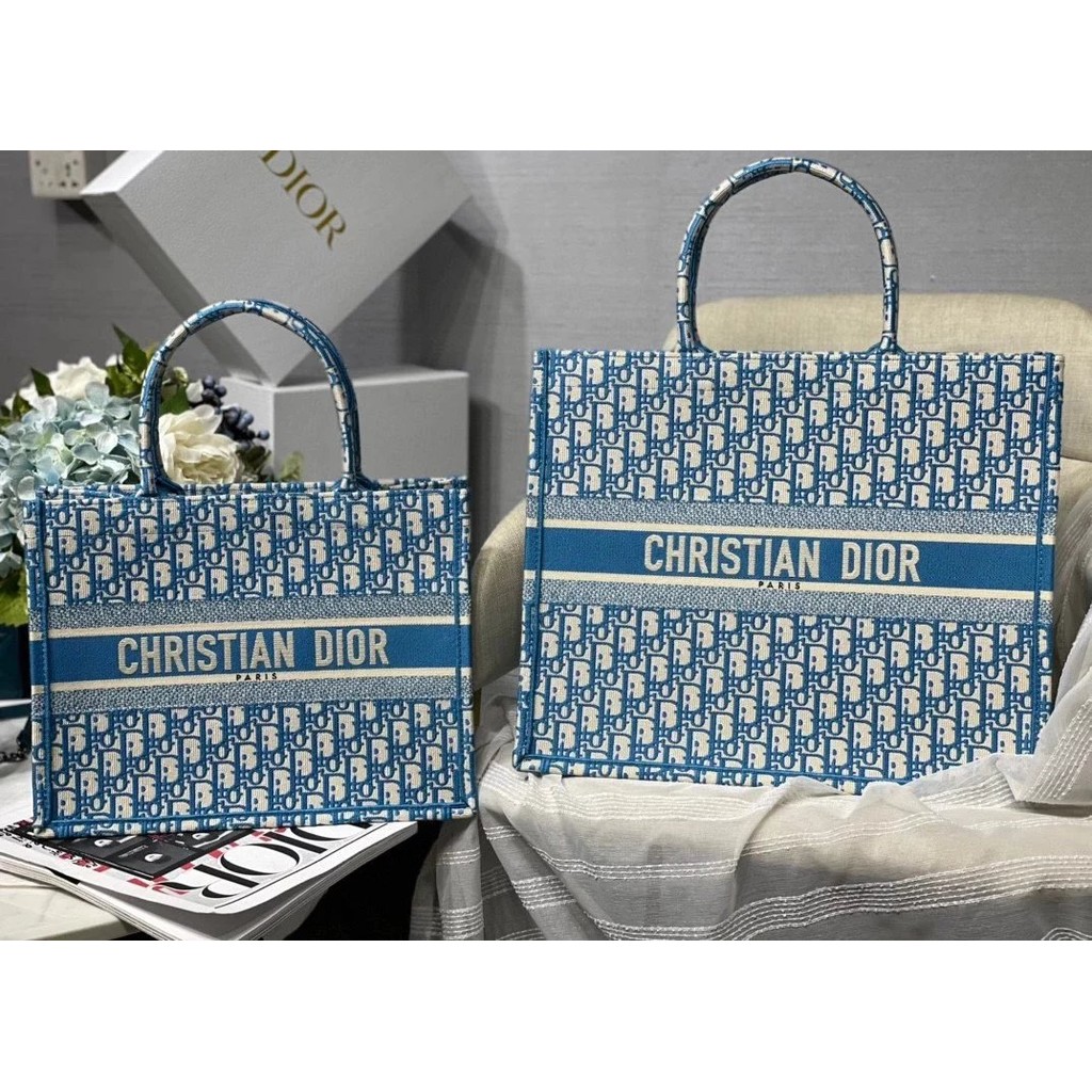 Dior M1286 Blue Embroidered Tote Bag Shoulder Handbag Shopping Bag ...
