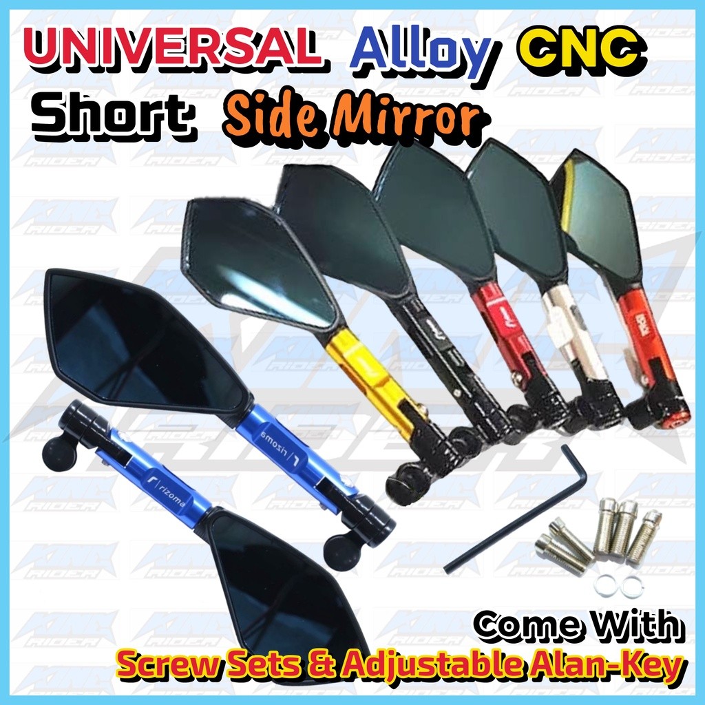 Alloy CNC Side Mirror Short Universal Motorcycle Superbike Y15 LC135 ...