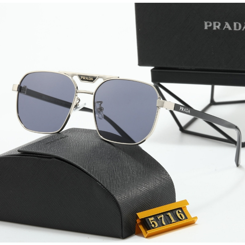 Prada New Style Aviator Style Sunglasses Silver Metal Frame American ...
