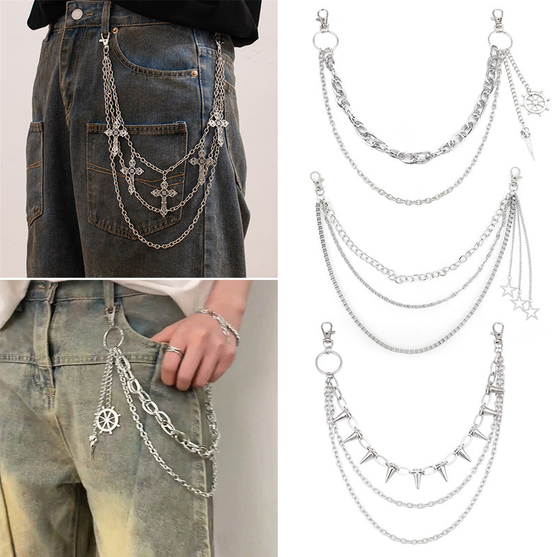 Halloween Gothic Pant Chain Pentagram Chrome Hearts Ship Wheel Pant ...