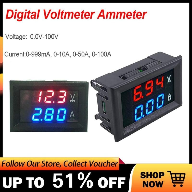 RQ+2 In 1 DC 100V 10A Voltmeter Ammeter Red Blue LED Dual Digital ...