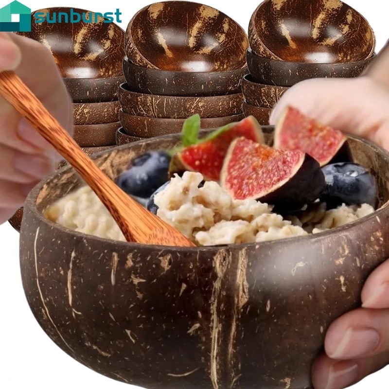Coconut Bowl with Spoon - Polished Coconut Shell Bowl - Reusable, Large ...