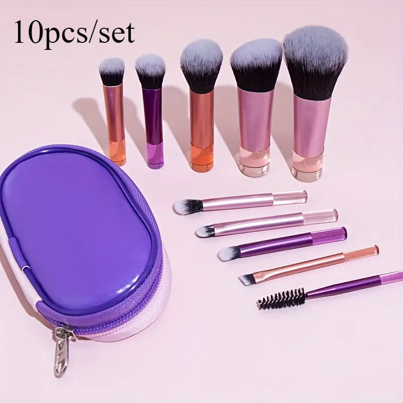 10pcs Multicolor Short Handle Portable Makeup Brush Set with Storage ...
