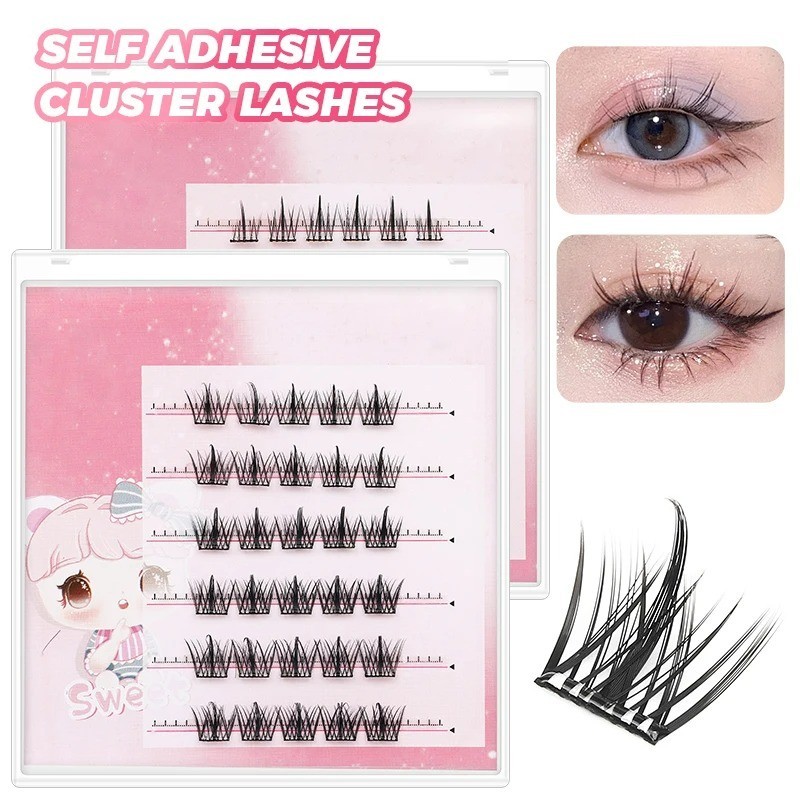 Glue Free Cluster Lashes No Glue Self Adhesive DIY Individual Lashes ...
