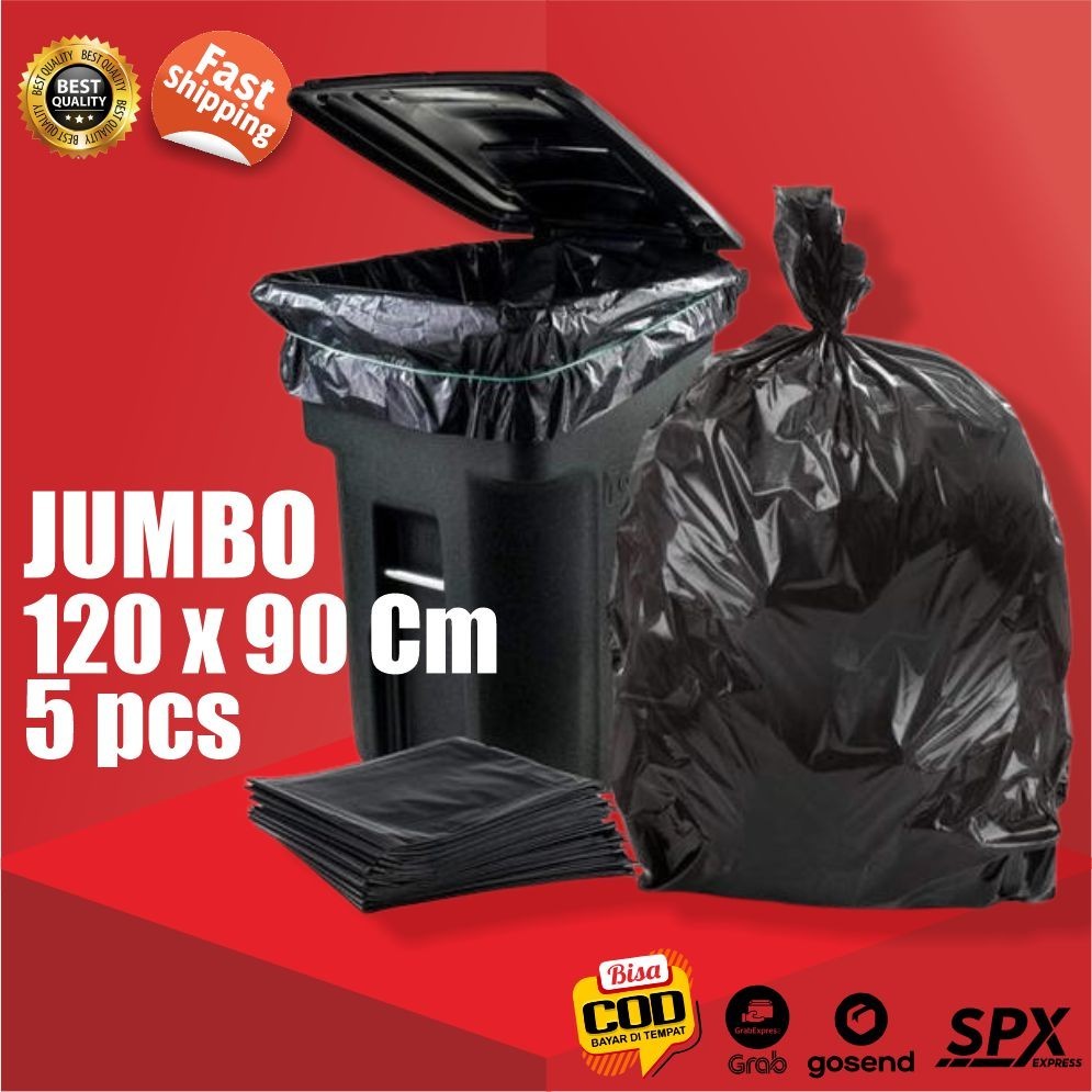 HITAM Plastic Garbage Bag Trash Bag Jumbo Super Large Black 1 Pack Of 5 ...