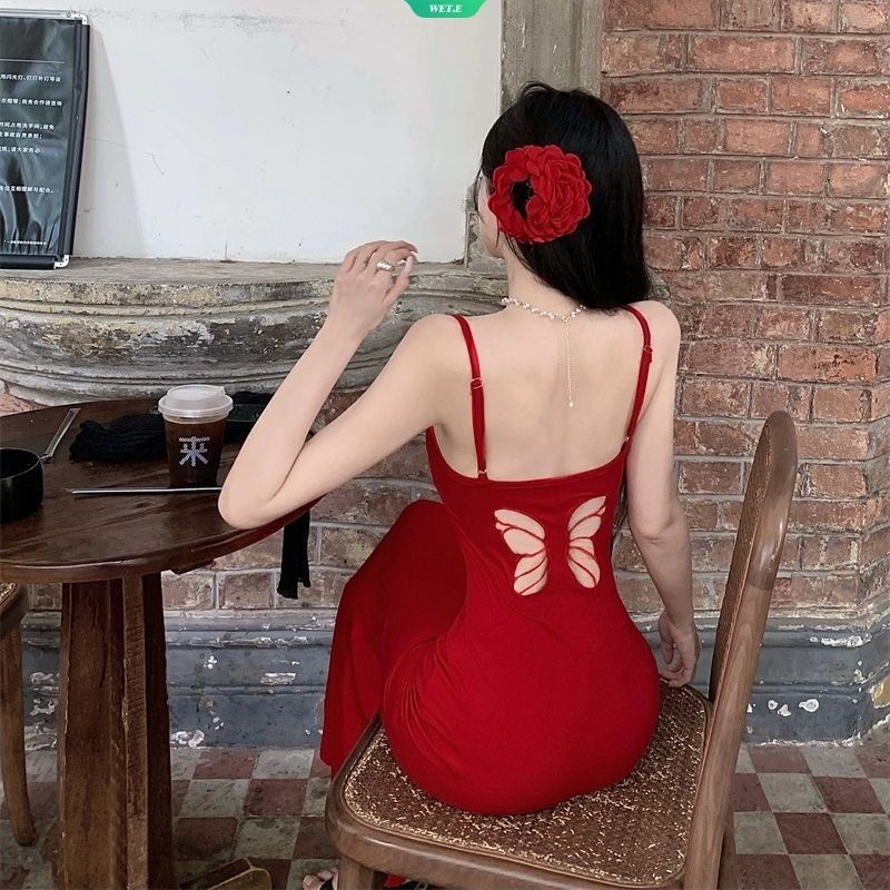 Mid-length Waist Butterfly Backless Dress Women's Sensual Slim Package ...