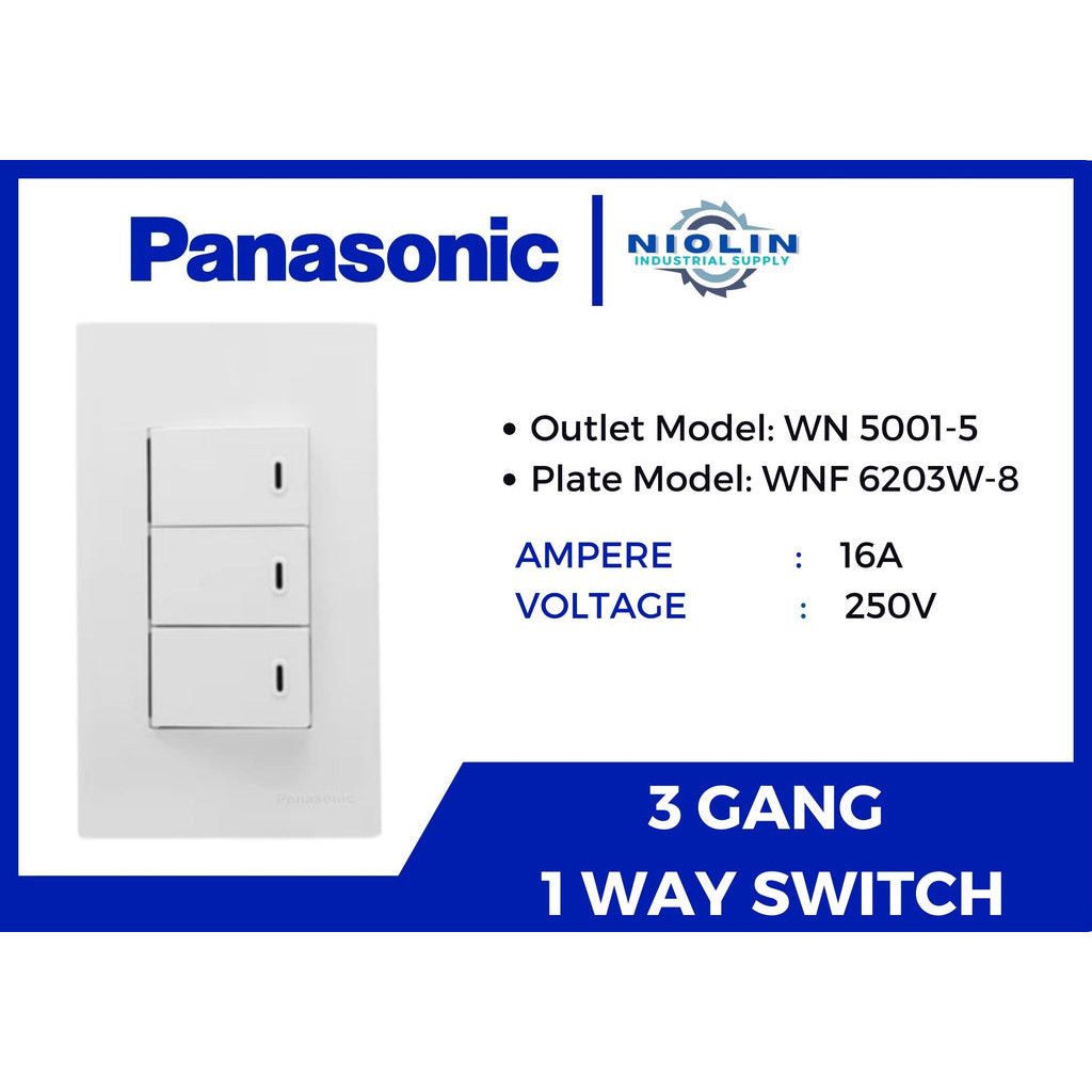 PANASONIC 3 Gang 1 Way Switch with Plate ( WN series ) | Shopee Philippines
