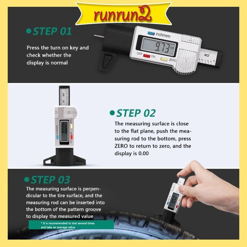 RUN Digital Tyre Tread Depth Gauge 0-25 4 Mm Inch Tyre Guage Digital with Large LCD Display Tire ...