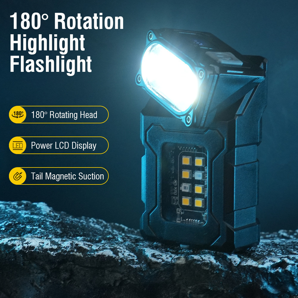 180° Rotatable LED Flashlight Keychain Light USB Rechargeable Portable ...
