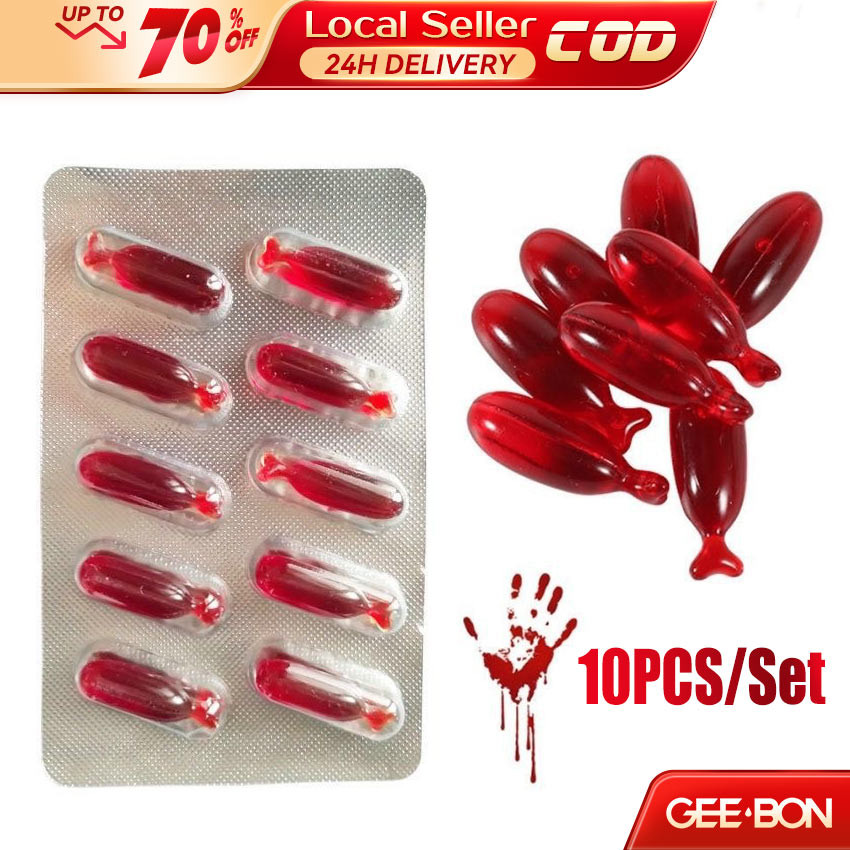 GEEBON 10pcs Halloween Fake Blood Capsule Plasma Pills Vampire Horror ...