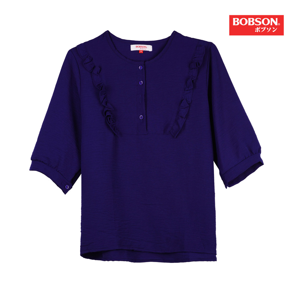 Bobson Japanese Ladies Basic Woven Shirt Relaxed Fit 135210 (Navy ...