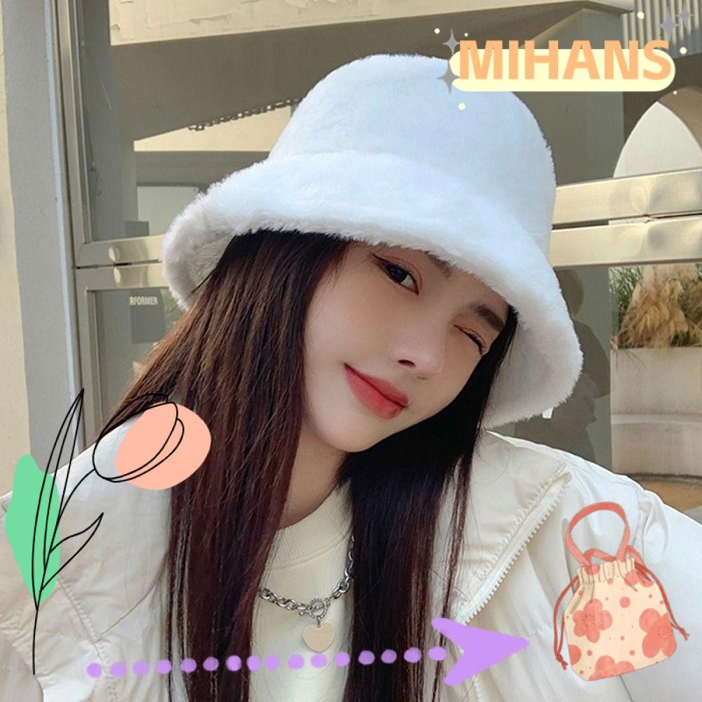 MIH Winter Hat, Soft Warm Bucket Hat, Gift Faux Fur Solid Color Fisherman's Cap Women Lady ...