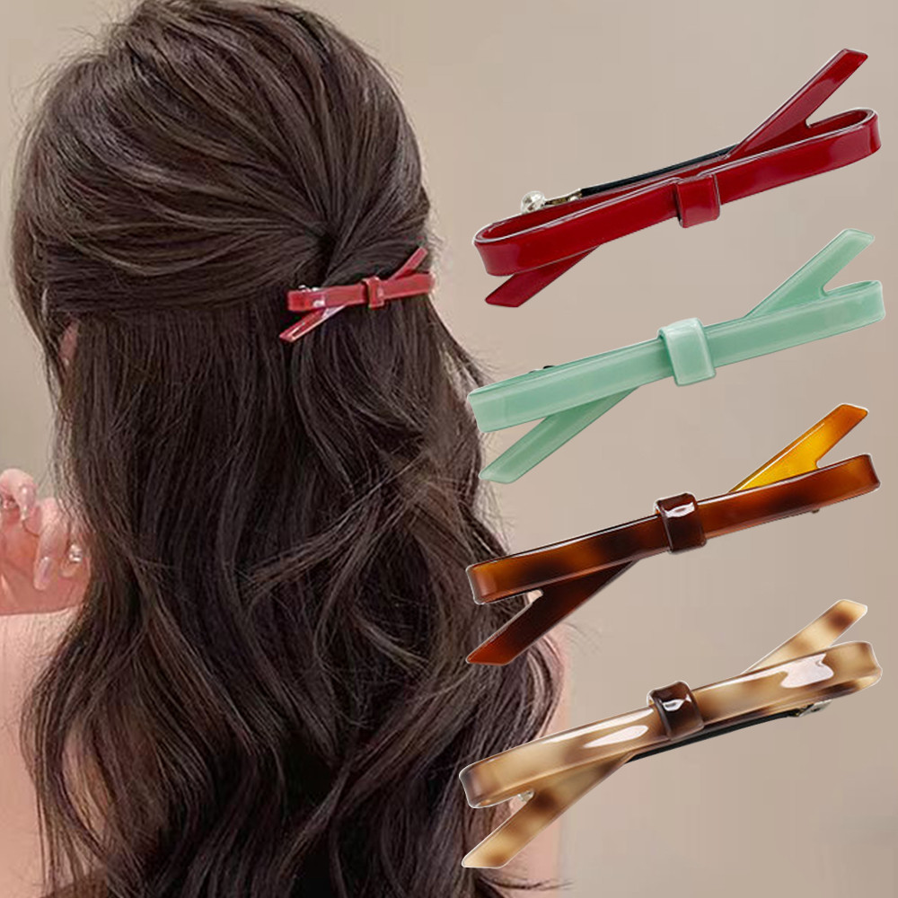 Simple Bowknot Spring Hair Clips Fashion Bow Acrylic Hairpins Back Head ...