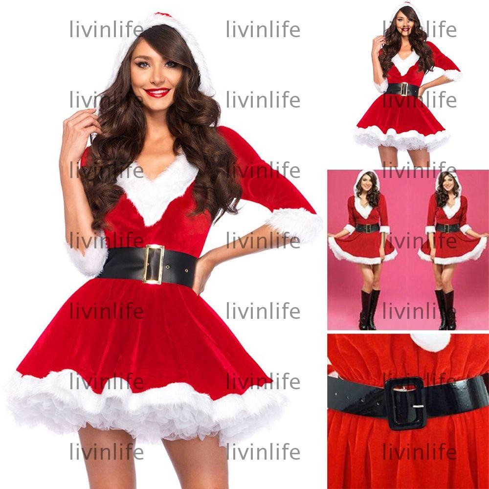 LIVINLIFE Mrs Santa Claus Dress Stage Performance Women's Santa Mini ...