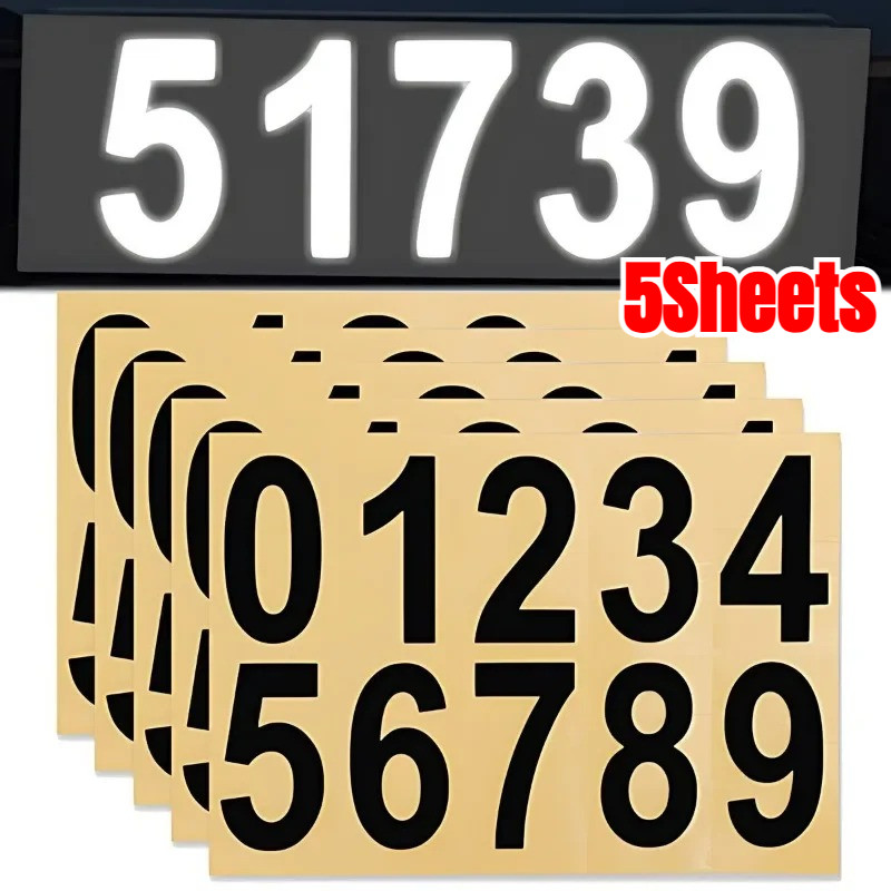 5Sheets Waterproof Reflective Car Number Stickers - DIY Self Adhesive ...