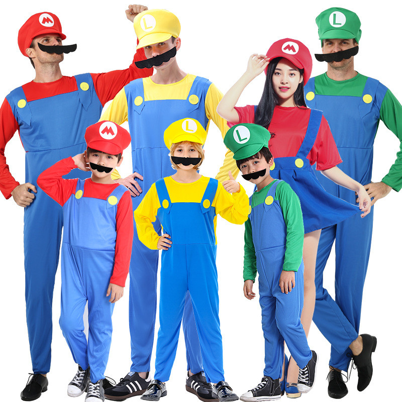 Super Mario Cosplay Costume for Adult Kids Luigi Clothing Costume for ...