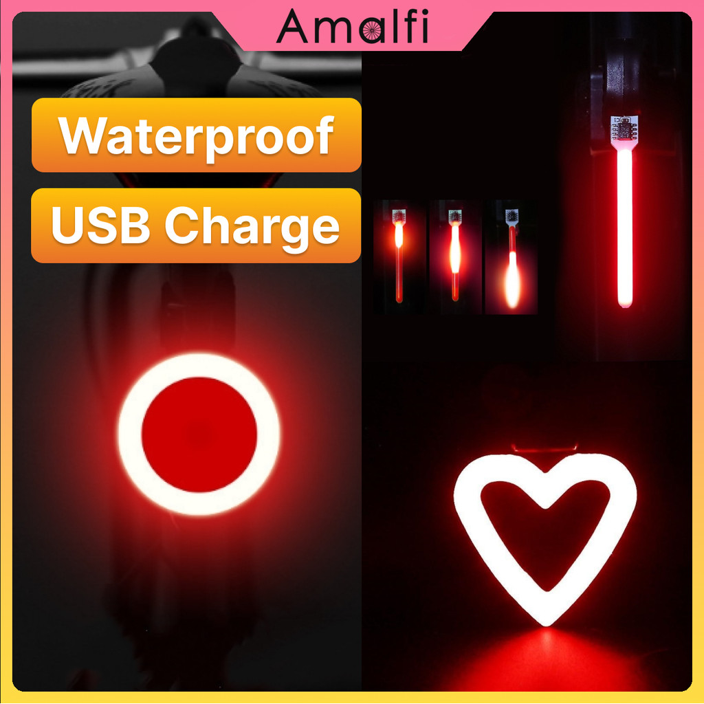 Bike Tail Light Waterproof IPX64 Bicycle Rear Light Heart Shape Outdoor ...