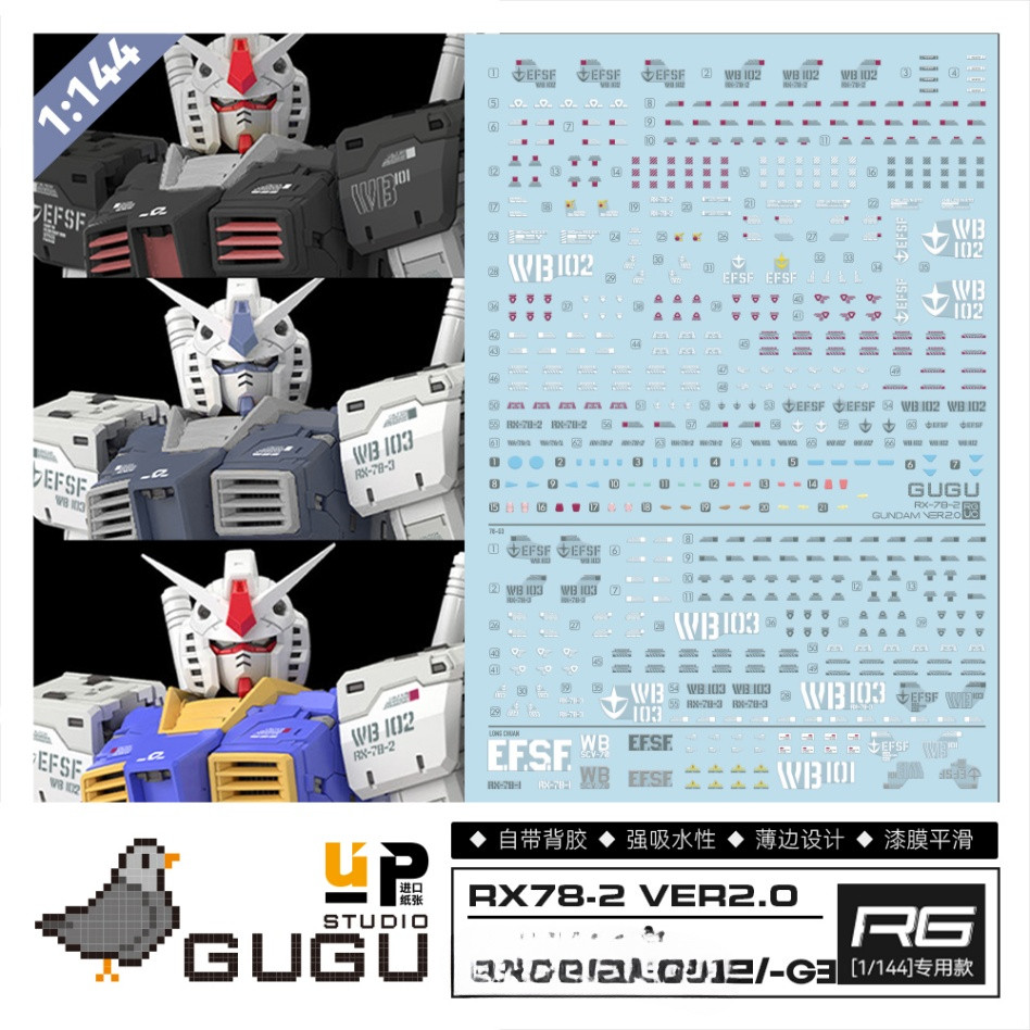 GUGU water slide decal RG RX-78-2 2.0 RX-78-2 RX-78-1 RX-78-3 G3 ...
