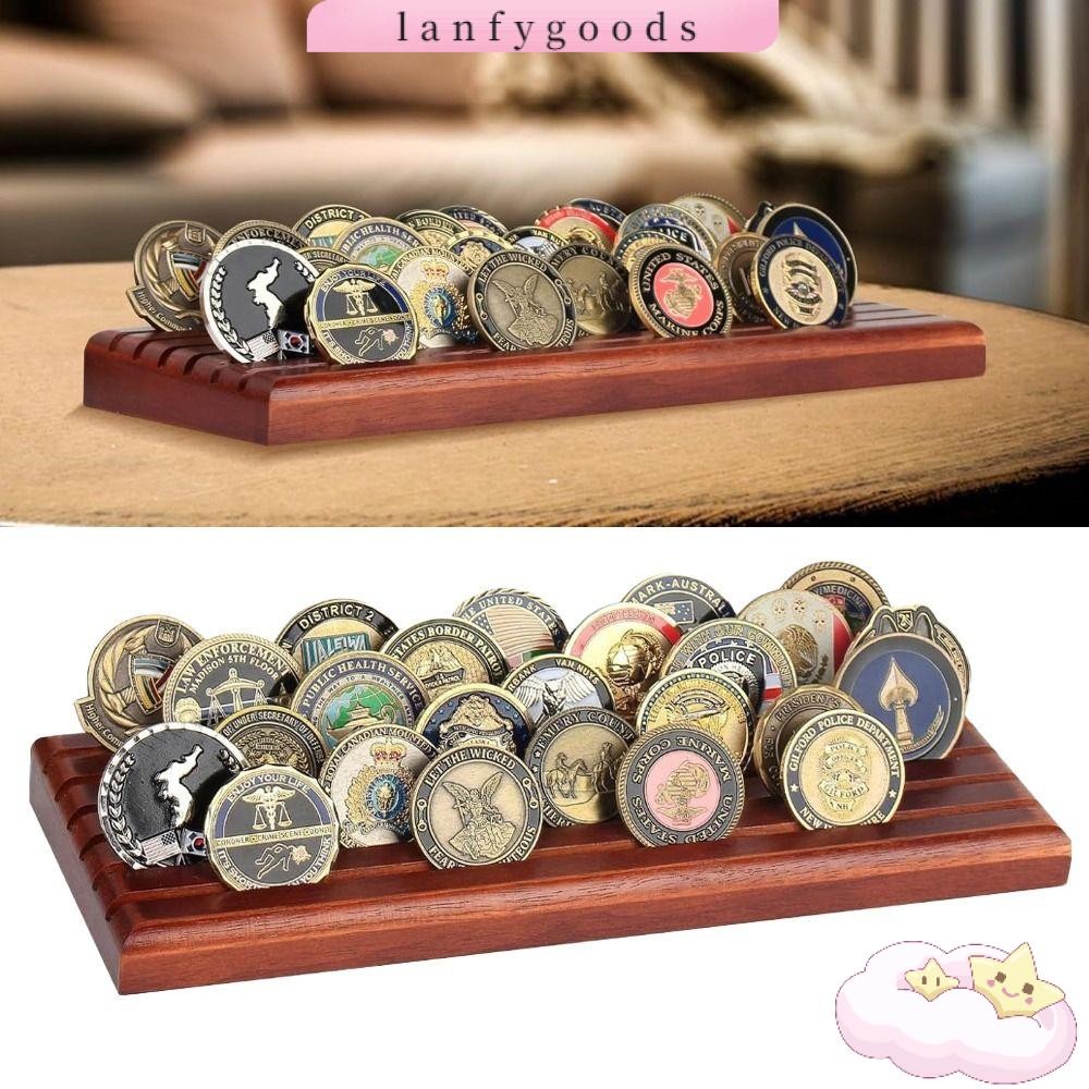 LANFY Coin Display Stand, 13 x 5 in Wooden Challenge Coin Display, Coin ...
