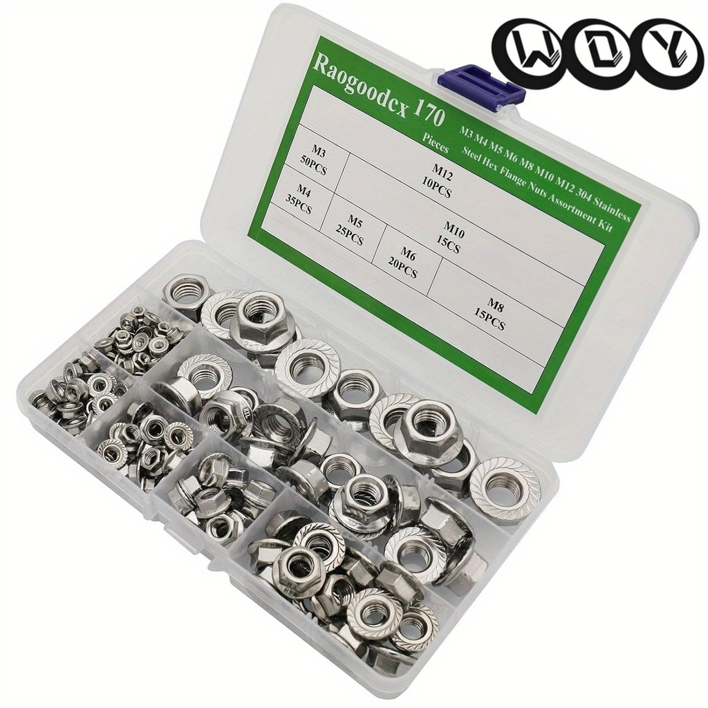 170Pcs M3-12 304 Stainless Steel Hex Flange Nuts Assortment Kit | Shopee Philippines