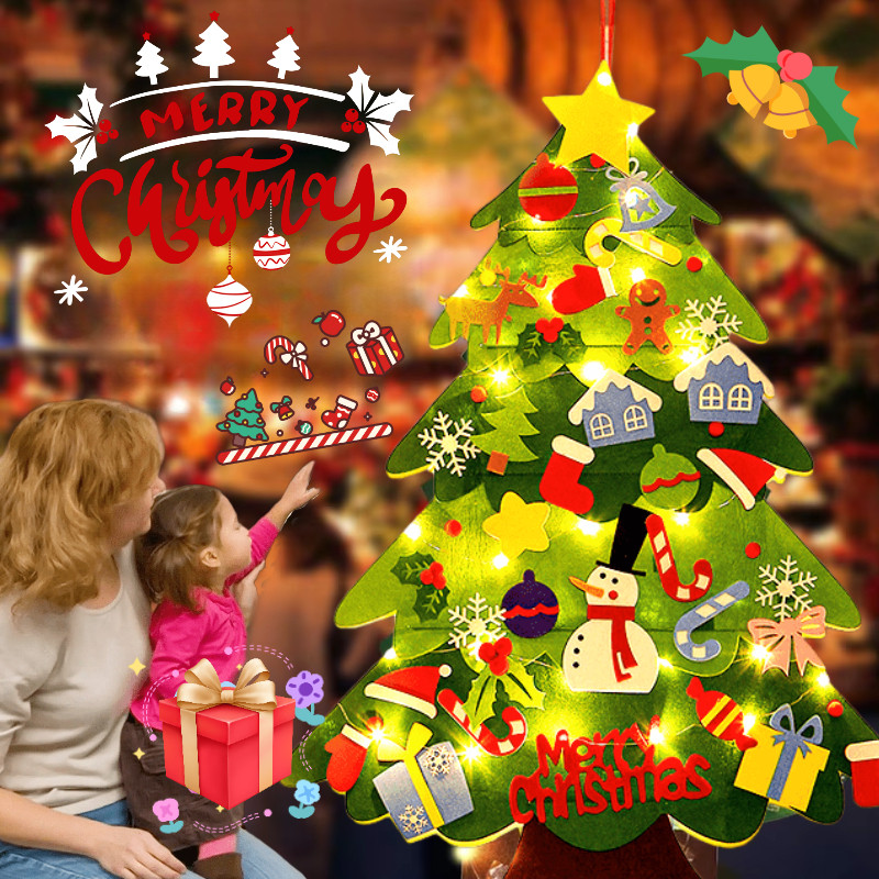 Felt Christmas Tree with Lights Kid DIY Home Christmas Decor Led Light ...