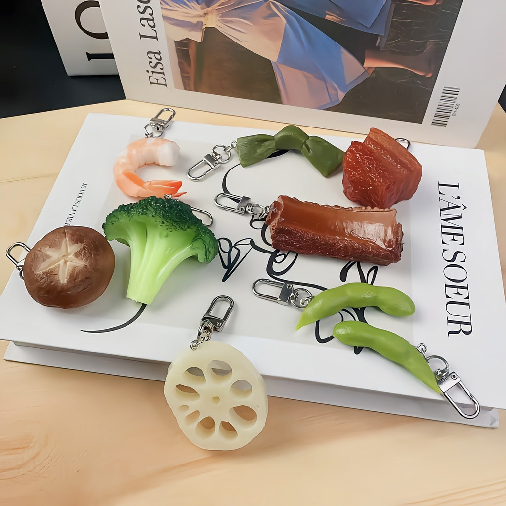 Fashion Simulation Food Keychains Creative Broccoli Shrimp Meat ...