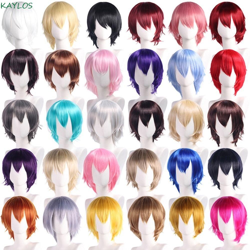KAYLOS Short Straight Synthetic Wigs, Universal Fake Colorful Cosplay ...