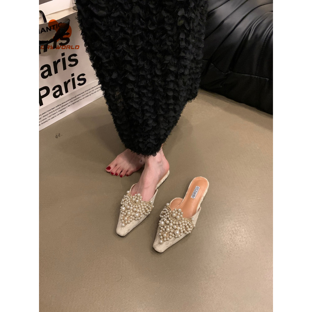 DRYWORLD Temperament Chinese Style Baotou Lace Women Flat Pointed Toe ...