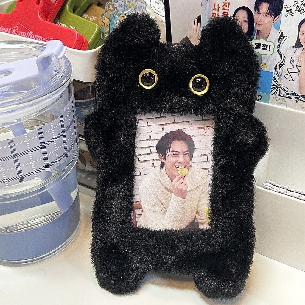 Black Cat Card Holder Plush Protective Case INS Animal Display Card Bag ...