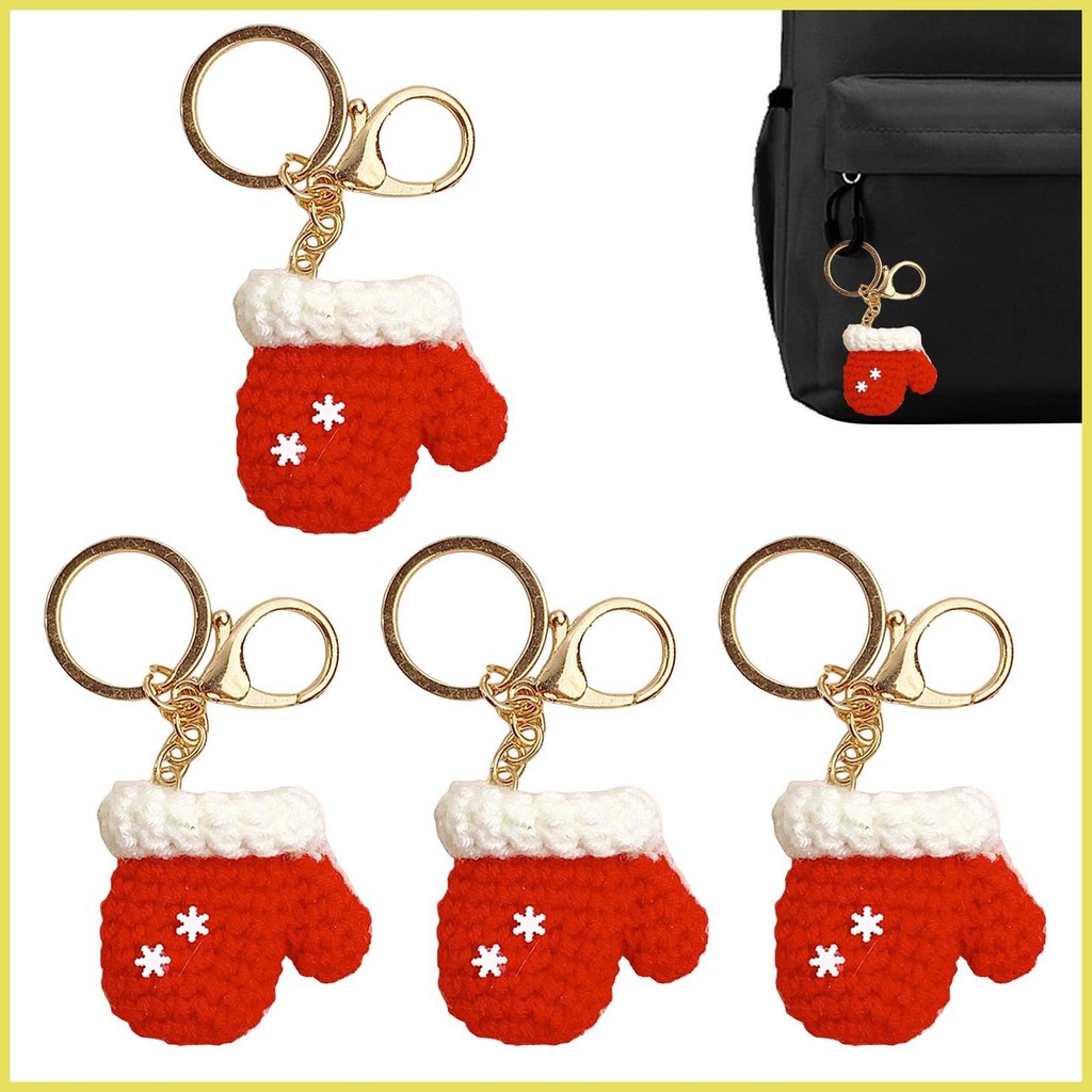 Christmas Crochet Keychains 4Pieces Knitting Crochet Keychain Handmade ...