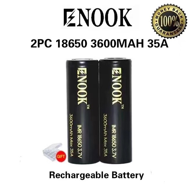 Enook 18650 3600mah 35A Li-ion Rechargeable 3.7V Battery (2Pcs ...