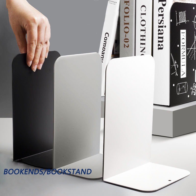 2Pcs Metal Bookends Stand Desktop Bookshelf Student Book Organizer L ...