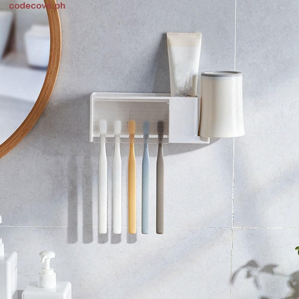 CODECOVE Toothbrush Storage Rack, White/Grey Punch-free Toothbrush ...