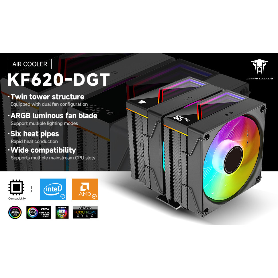Jungle Leopard KF620 DGT Digital CPU Cooler Black / White 12cm Dual ...